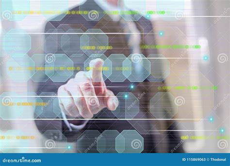 Man Touching An Abstract Technology Concept Stock Image Image Of Tech Finger 115869063