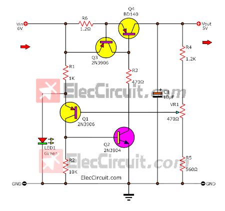V Low Dropout Regulator Circuit Using Transistor And LED