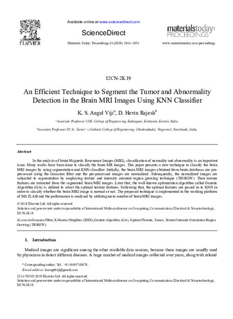 Pdf An Efficient Technique To Segment The Tumor And Abnormality Detection In The Brain Mri
