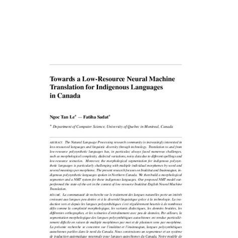 Towards A Low Resource Neural Machine Translation For Indigenous Languages In Canada Acl Anthology