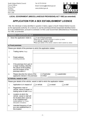 Fillable Online Sholland Gov SHDC Sex Establishment Licence Application Form PDF KB