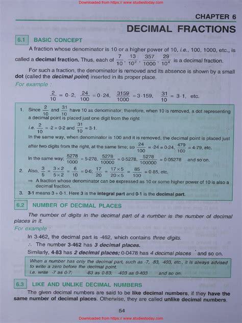 Icse Class 6 Maths Chapter 06 Decimal Fractions Pdf
