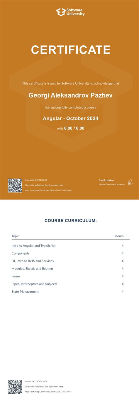 Successfully Graduated The Angular Course Started In October This Year Georgi Pazhev