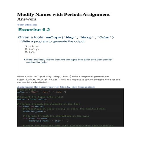 Assignment Help Answers With Stepbystep Explanation