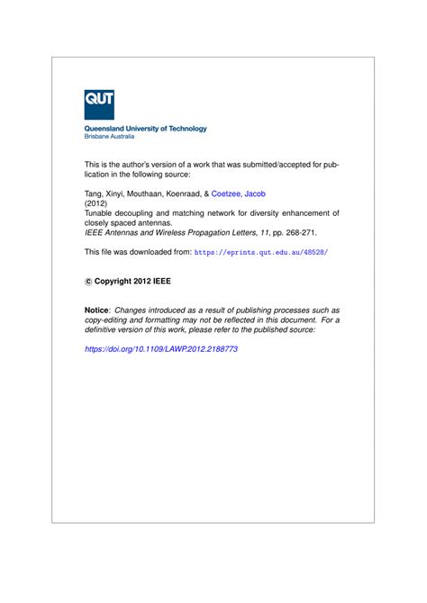 Pdf Tunable Decoupling And Matching Network For Diversity Enhancement Of Closely Spaced Antennas