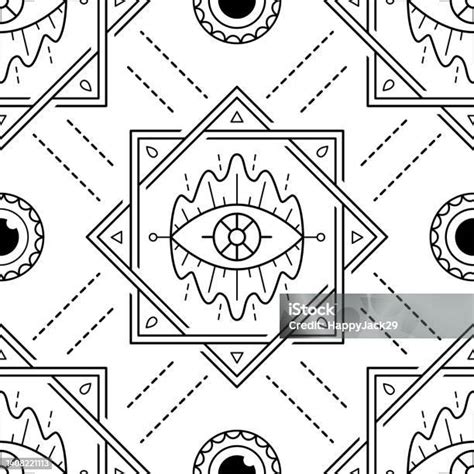 사악한 눈은 매끄러운 패턴입니다 라인 아트 다양한 부적 보호 평면 디자인 흑백 모던 트렌디 한 디자인 검은색에 대한 스톡 벡터 아트 및 기타 이미지 Istock