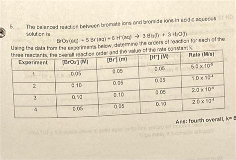 Solved 5 The Balanced Reaction Between Bromate Ions And