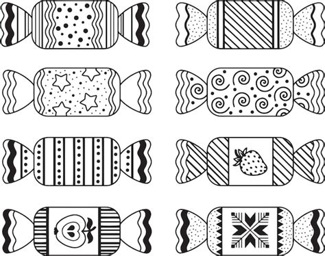 색칠 공부를 위한 손으로 그린 사탕 낙서 삽화 세트 프리미엄 벡터