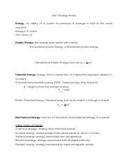 Unit Energy Notes Pdf Unit Energy Notes Energy An Ability Of A