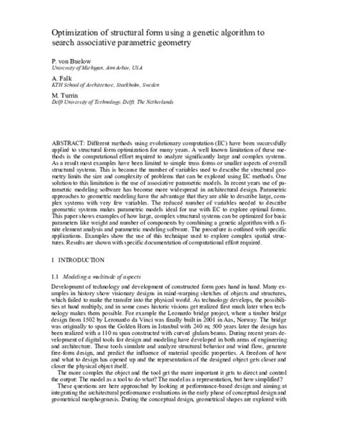 Pdf Optimization Of Structural Form Using A Genetic Algorithm To Search Associative Parametric