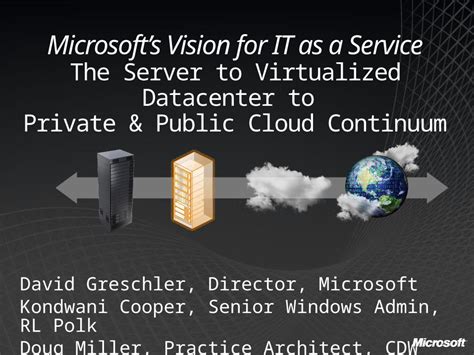 Pptx Microsofts Vision For It As A Service The Server To Virtualized Datacenter To Private