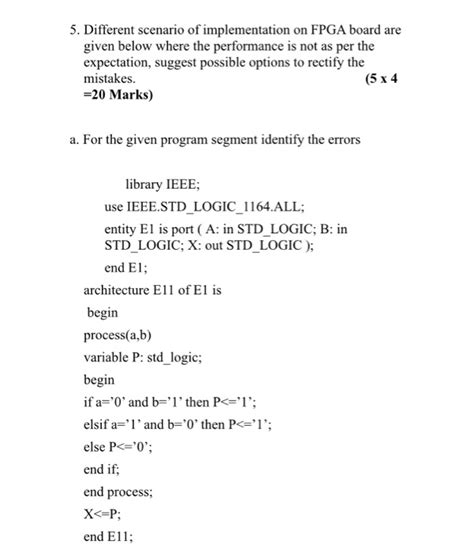 Solved 5 Different Scenario Of Implementation On Fpga Board