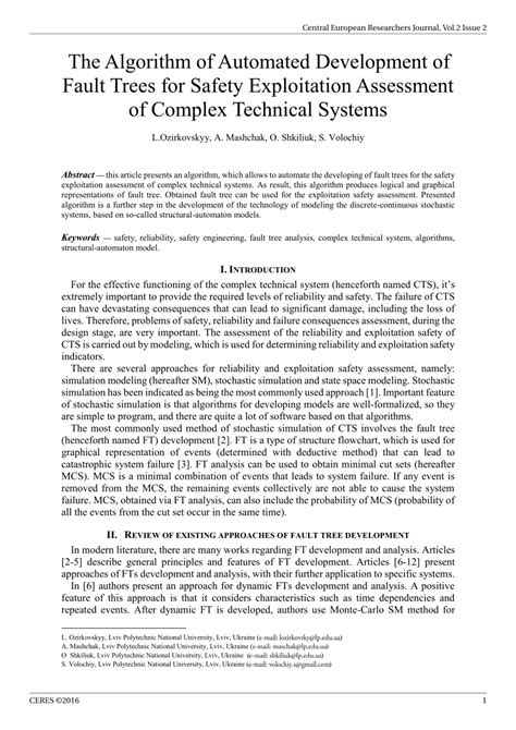 PDF The Algorithm Of Automated Development Of Fault Trees For Safety Exploitation Assessment