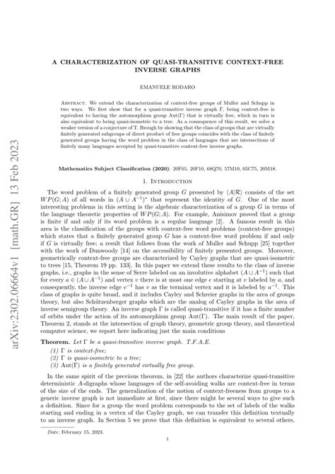 Pdf A Characterization Of Quasi Transitive Context Free Inverse Graphs