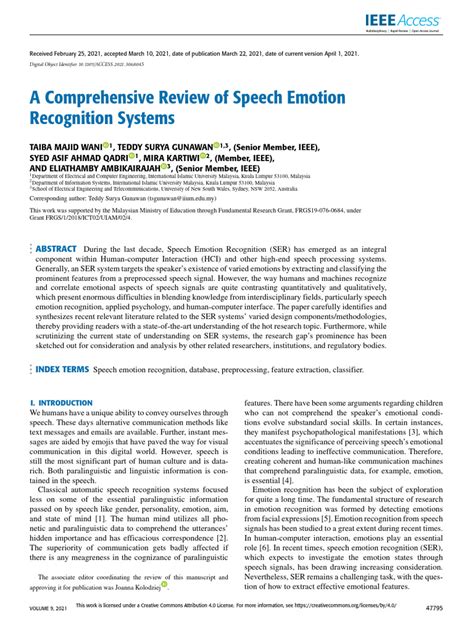 A Comprehensive Review Of Speech Emotion Recognition Systems Pdf Deep Learning Artificial