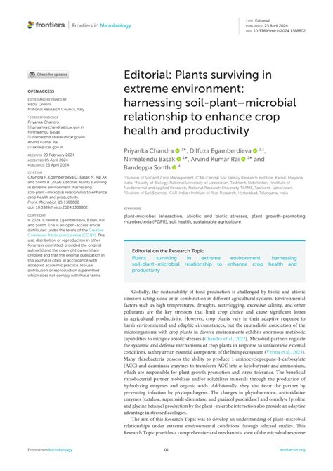Pdf Editorial Plants Surviving In Extreme Environment Harnessing
