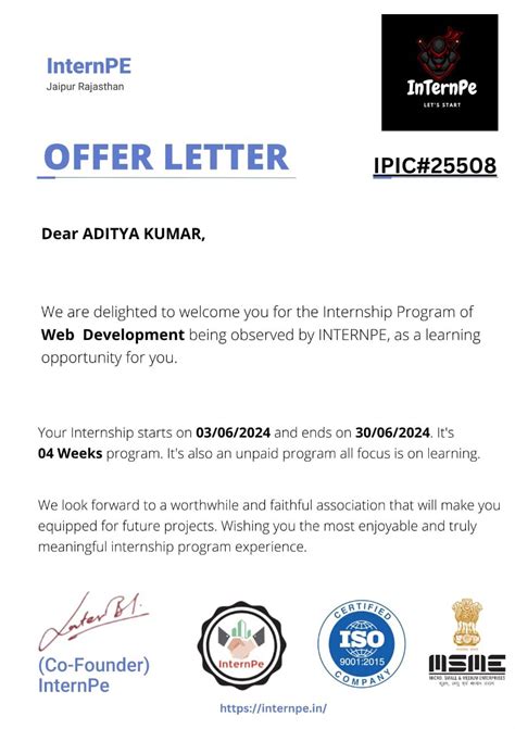 aditya kumar on linkedin webdevelopment internship internpe