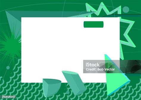 청록색과 녹색 기하학적 그래픽 복고풍 테마 배경 와 와 공간 와 텍스트 Here Place For Text 최소한의 기하학적 요소 프레임 빈티지 추상 모양 벡터 일러스트
