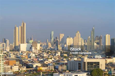 Aerial View Of Bangkok Downtown Skyline Thailand Financial District And