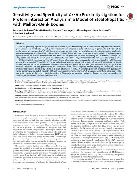 Pdf Sensitivity And Specificity Of In Situ Proximity Ligation For Protein Interaction Analysis