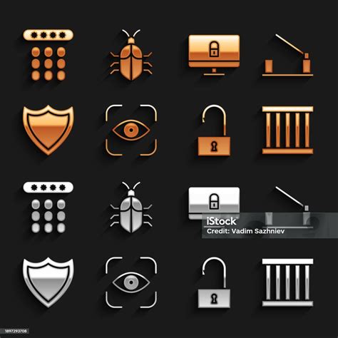 Set Eye Scan Parking Car Barrier Prison Window Open Padlock Shield Lock Computer Monitor