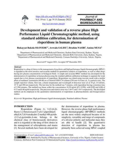 Pdf Development And Validation Of A Reverse Phase High Performance