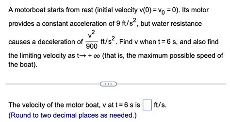 solved a motorboat starts from rest initial velocity