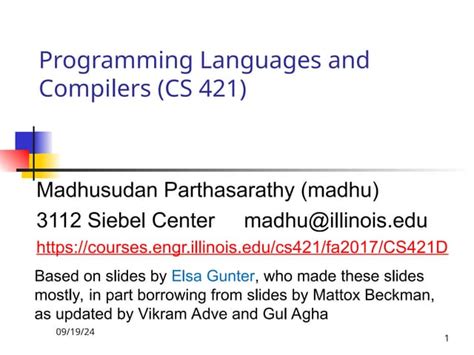 Proramming Languages And Compilers Cs 421 Ppt