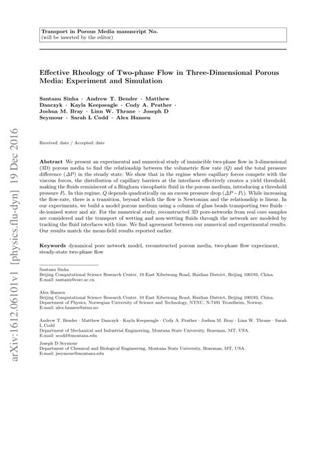 Pdf Effective Rheology Of Two Phase Flow In Three Dimensional Porous