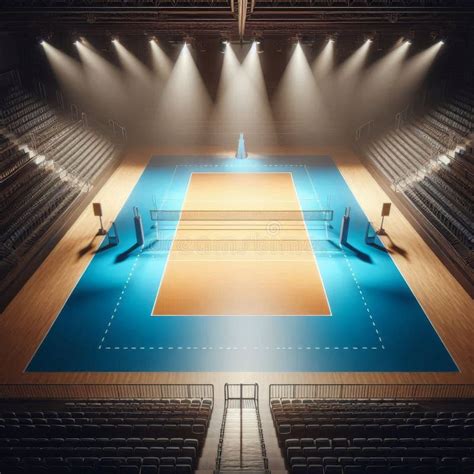 Empty Professional Volleyball Court In Lights 3d Rendering Stock