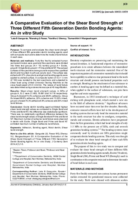 Pdf A Comparative Evaluation Of The Shear Bond Strength Of Three Different Fifth Generation