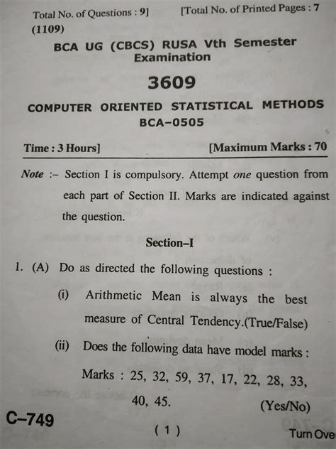 Bca Computer Oriented Statistical Methods Question Paper Hpu