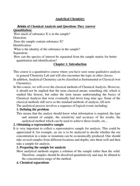 Lecture One Pdf Analytical Chemistry Analysis