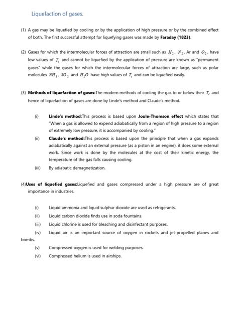 20 Jee Chemistry Gaseous State Liquefaction Of Gases Pdf Gases Chemical Engineering