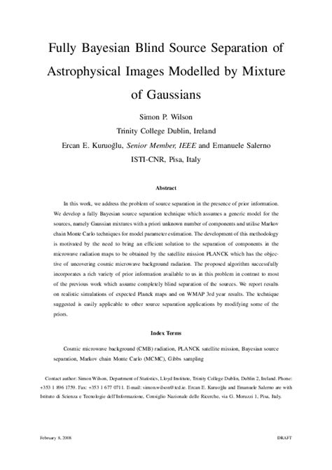 Pdf Fully Bayesian Source Separation Of Astrophysical Images Modelled