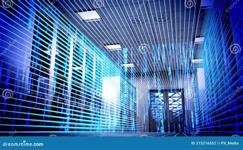 Rack Servers And Falling Binary Code Data Centre Hosting Storage