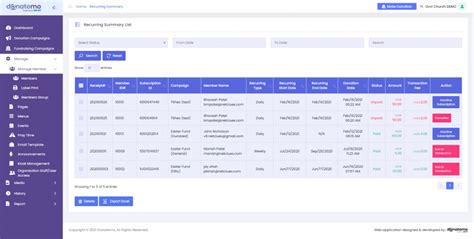 Manage Recurring Summary Donatemo Support