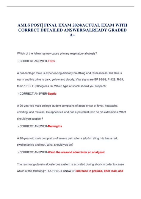 Amls Post Final Exam 2024 Actual Exam With Correct Detailed Answers