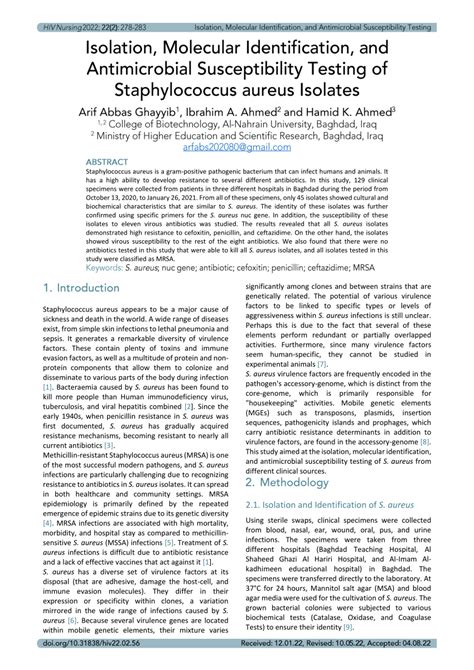 Pdf Isolation Molecular Identification And Antimicrobial Susceptibility Testing Of