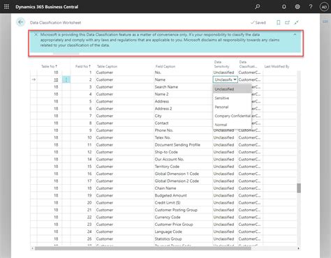 data classification in microsoft dynamics 365 business central
