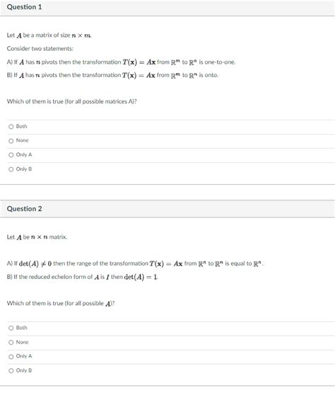 Solved Question 1 Let A Be A Matrix Of Size N X M Consider