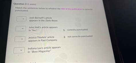 Solved Question 1 1 Point Match The Following Based On Chegg Com