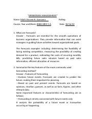 Forecasting Demand Operations Management Docx OPERATIONS MANAGEMENT Name Mark Vincent R