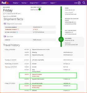 FedEx Shipment Exceptions