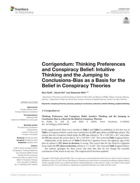 Pdf Corrigendum Thinking Preferences And Conspiracy Belief