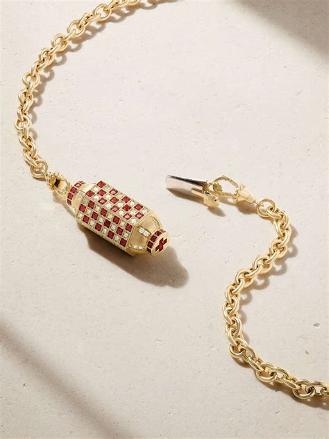 Marie Lichtenberg Check Locket 18 Karat Gold Diamond And Ruby Necklace Net A Porter