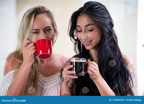 Beautiful Lesbians Lovers At Morning Blonde And Brunette Girls Are