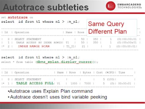 explain plan vs real plan on oracle