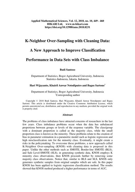PDF K Neighbor Over Sampling With Cleaning Data A New Approach To Improve Classification