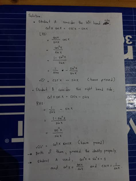 Solved Babes Were Asked To Prove The Identity Cot X Cos X Csc X Course Hero